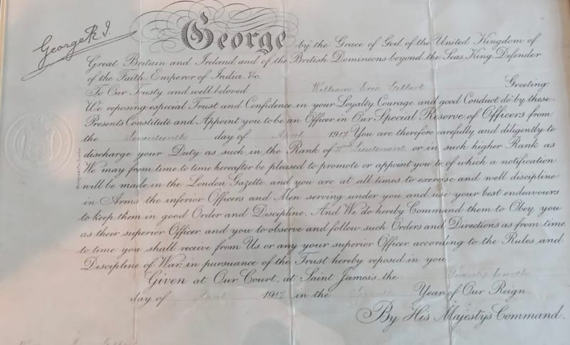 GILBERT, William Eric. Lieutenant. MC. Commission parchment. - The King ...
