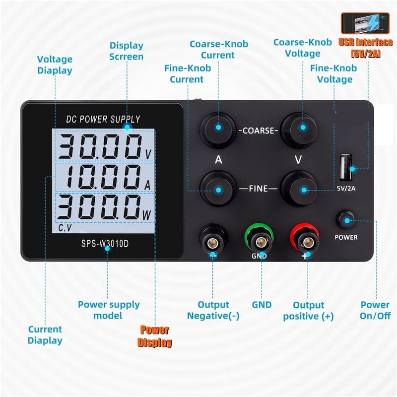 SPS-W3010D DC Power Supply LCD Screen, 4 digits display - DIGIKOM El...
