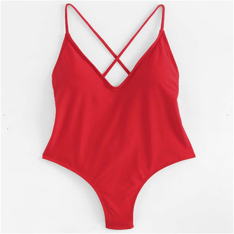 Women One Piece Red Backless Scrunch Bottom Swimsuits - Domi Swimwear ...