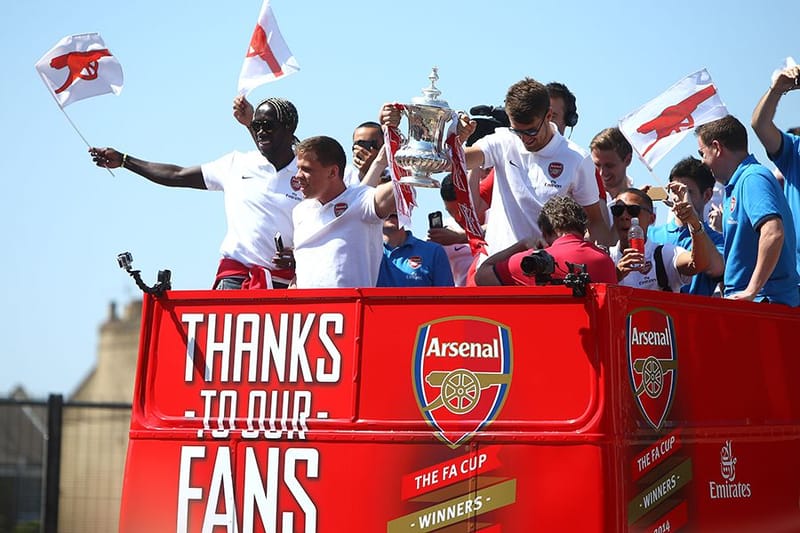 Open Top Bus on Arsenal FA Cup Parade - London Classic Bus Hire Ltd