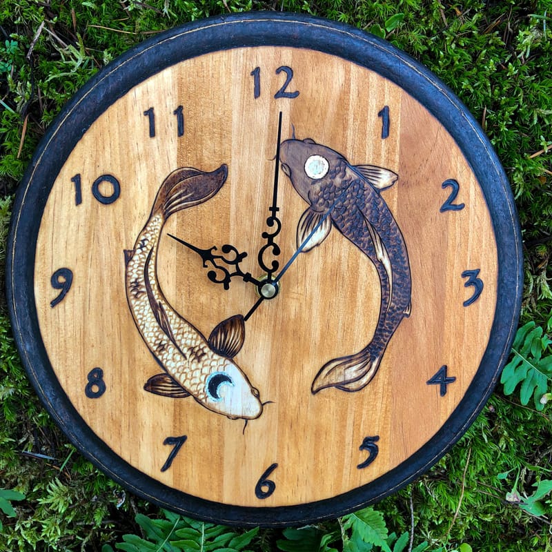 Koi Fish Clock - Ladywood Ink & Wild Pine Design
