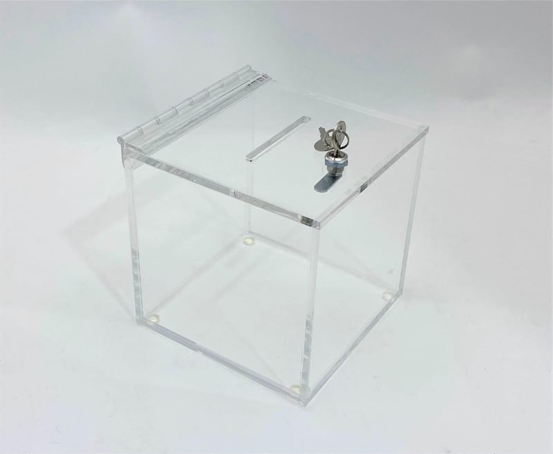 Clear Acrylic Cam Lock Ballot Boxes - Museum Boxes