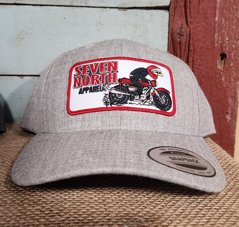 Gray Motorcycle Patch Hat Solid Back - Seven North