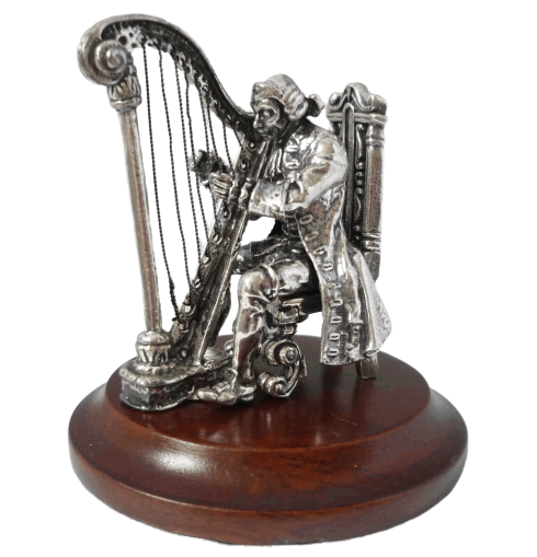Rare Vintage Maltese Solid Sterling Silver Harpist Playing A Harp Fi...