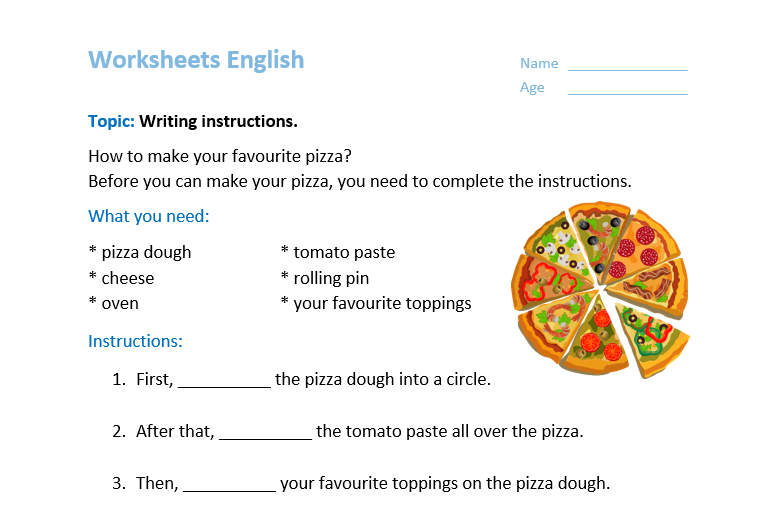 Worksheets topic: Writing instructions - Kolourful Unique