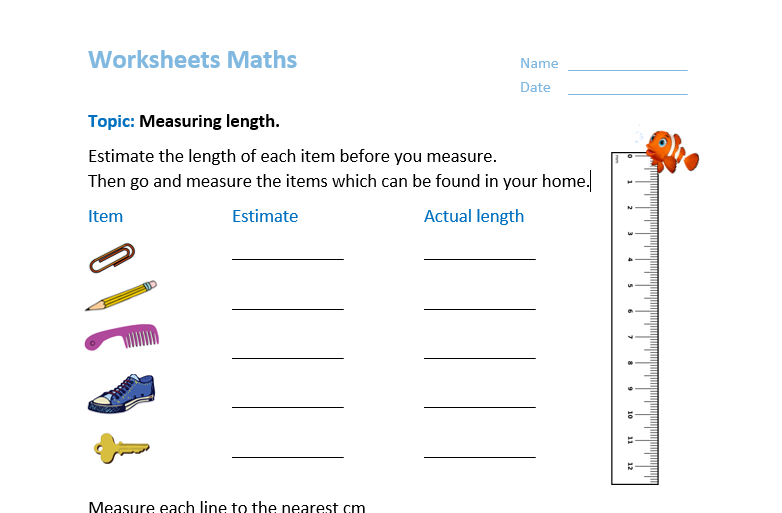 Worksheets topic: Measuring length