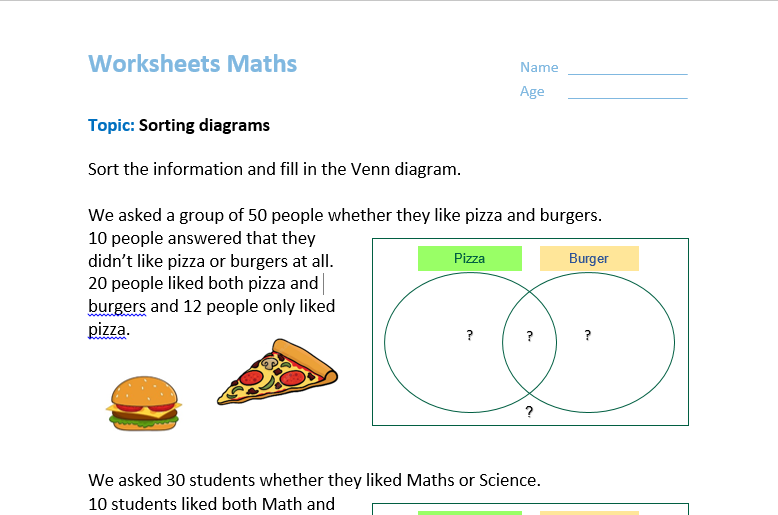 Worksheets topic: Sorting diagrams