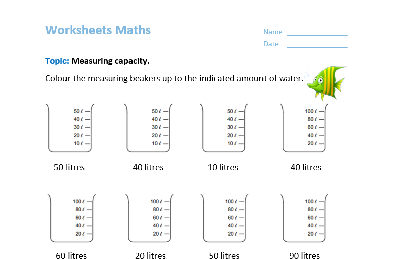 Worksheets topic: Measuring capacity