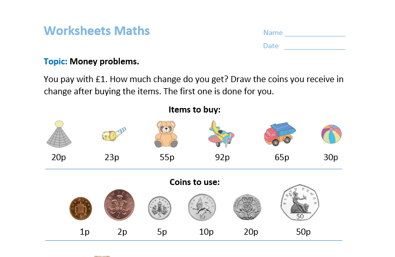 Worksheets topic: Money problems