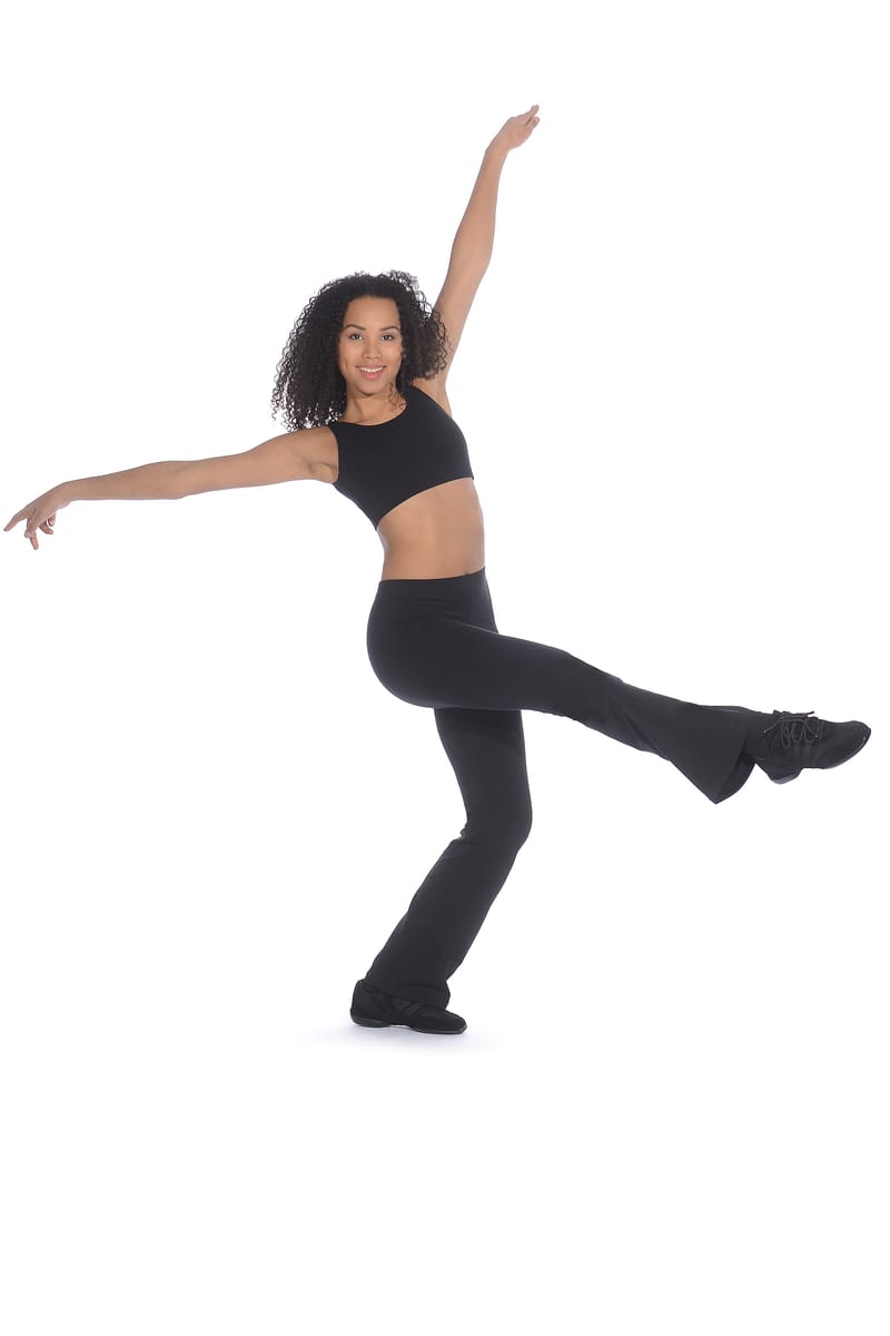 RVRHYTHM Black Microfibre Jazz Pants with kick flare leg by Roch Valley ...