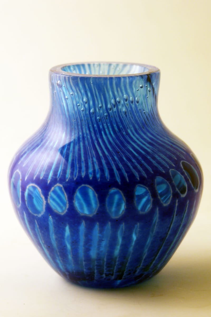Scraffito Blue Vase - E&M Glass