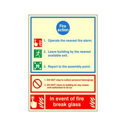 Photoluminescent Fire Action Sign A- Rigid Plastic (150 x 200mm) - 0...
