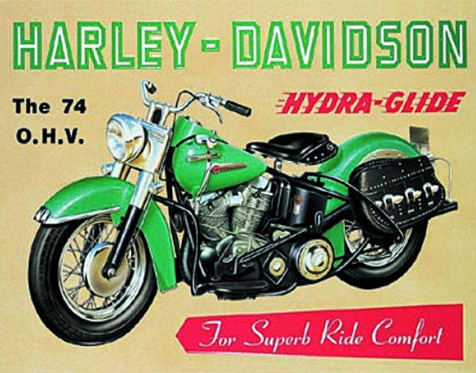 HARLEY DAVIDSON THE 74 OHV HYDRA-GLIDE EMBOSSED TIN SIGN - RETRO GIFTS ...