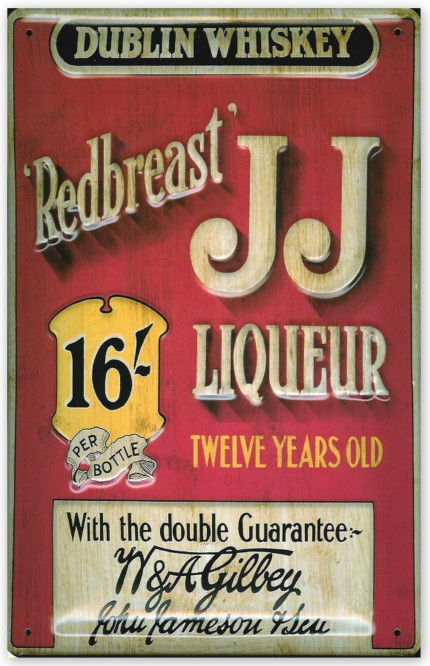 REDBREAST JJ LIQUEUR 20x30cm EMBOSSED METAL SIGNS - RETRO GIFTS RETAIL