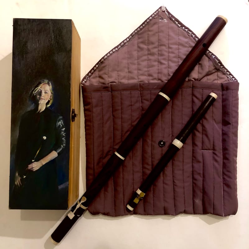 Oil painting on wooden case for Baroque Flute - Ariel Louis Flutes