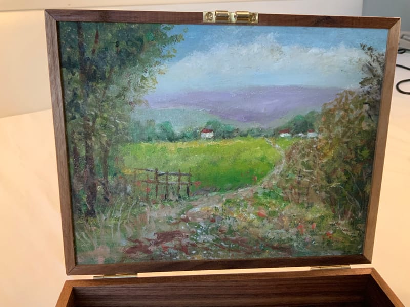 One of a kind oil painted wooden case The village - Ariel Louis Flutes