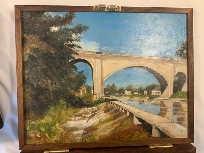 One of a kind oil painted wooden case - The bridge - Ariel Louis Flutes