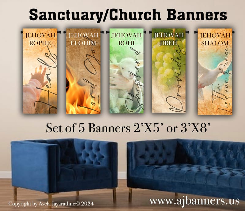 Church/Sanctuary Banners - Set of 5 Banners, Names of God - aj Banners
