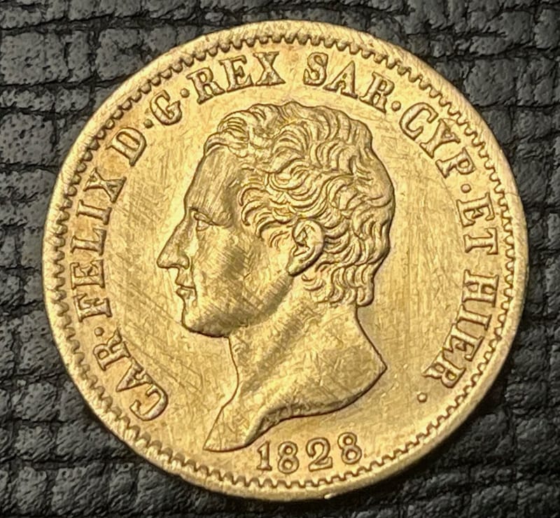 20 Lire Or Carlo Felice 1828 Torino Tete aigle - numismar.com