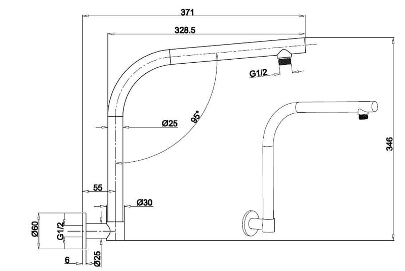 Brass Swivel Square High Riser Gooseneck Shower Arm