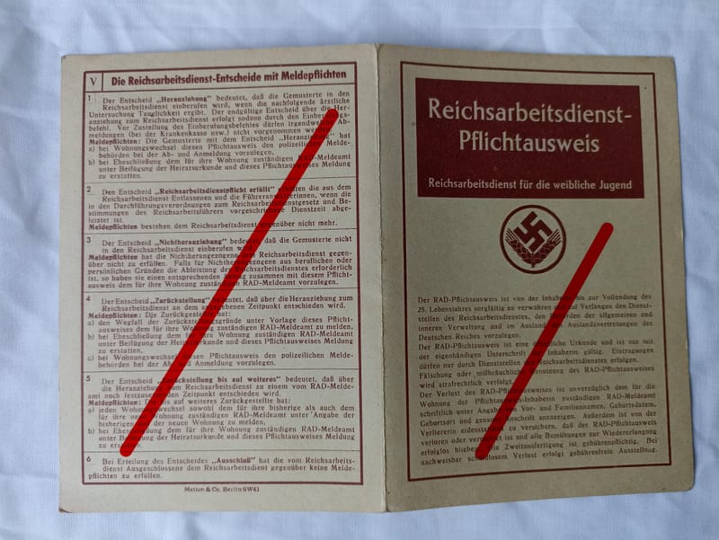 Cartilla del RAD femenino, original (III Reich Hitler- Nazi- Alemania ...