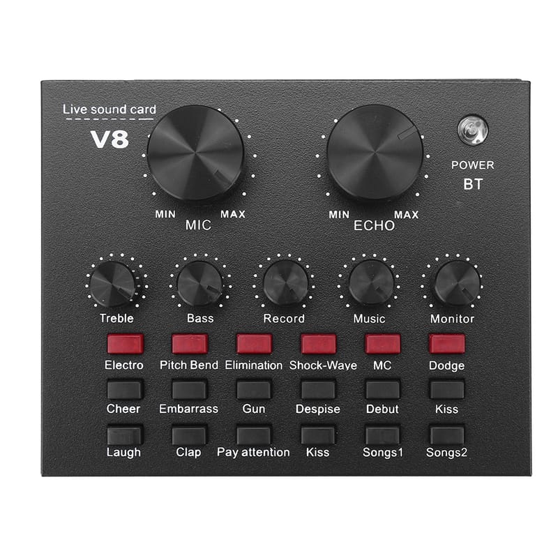 External Audio Mixer V8 Sound Card USB Interface with 6 Sound Modes Multiple Sound Effects - apex