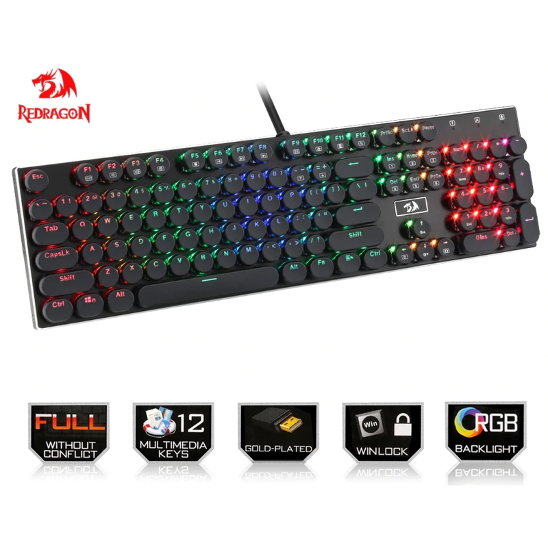 Redragon K556 RGB LED Backlit Mechanical Gaming Aluminum - apex
