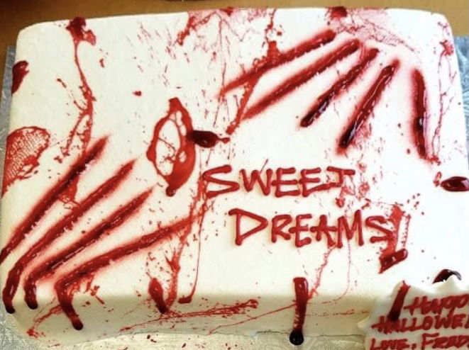 Blood Splatter Freddy Kruger Red Velvet Sheet Cake With Buttercream ...