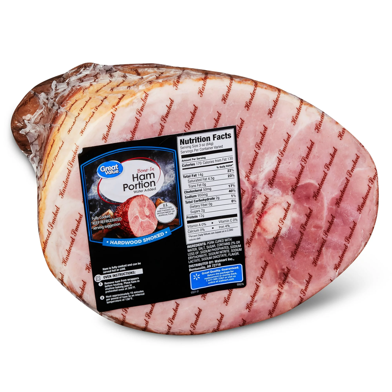 Great Value Hickory Smoked Portion Ham, Fully Cooked, Pork Bone-In ...