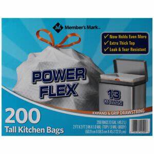 Member's Mark Power Flex Tall Kitchen Drawstring Trash Bags - Starboard ...