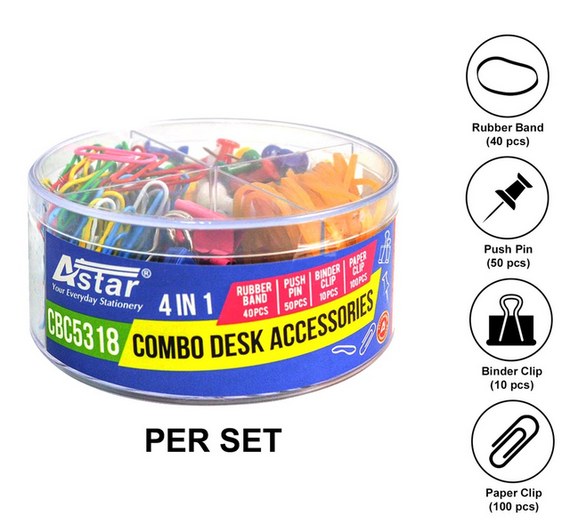 ASTAR CBC5318 COMBO DESK ACCESSORIES-(PAPER CLIP+PUSH PIN+RUBBER BAN...