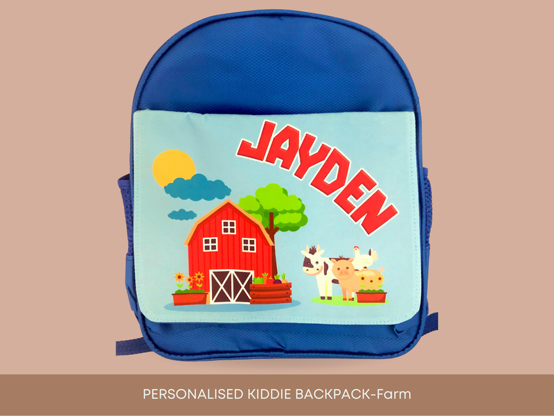 farm backpack, personalised farm backpack, backpack for toddlers
