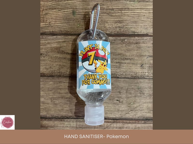 personalised hand sanitiser, party favours, pokemon favours,