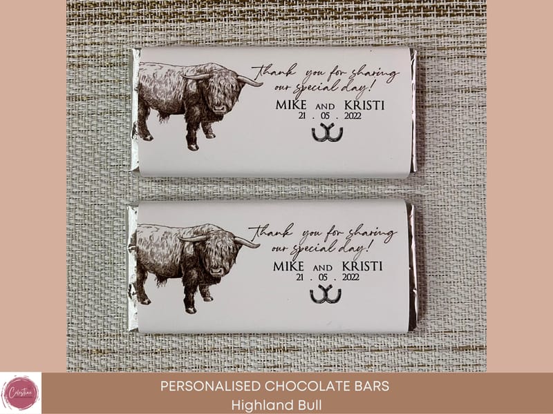 personalised chocolate bars, highlander chocolate bars, party favours