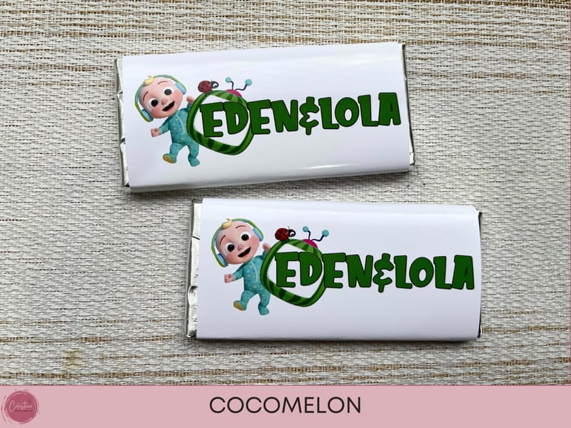 personalised chocolate bars, cocomelon chocolate bars, party favours