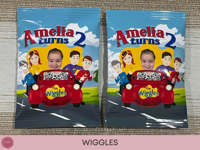 wiggles chip bags, personalised chip bags, chip bags party favours
