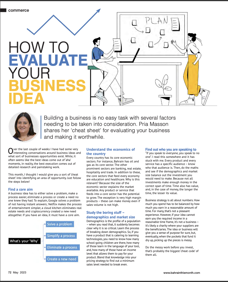 How to evaluate your business idea – a cheat sheet - Pria Masson
