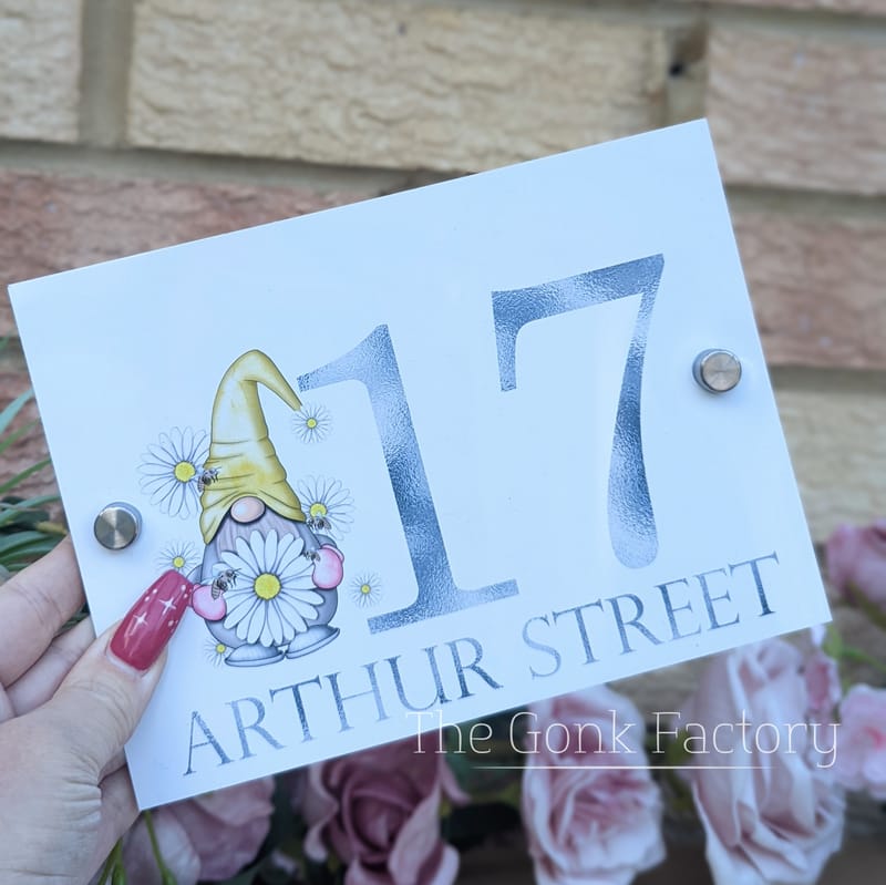 'Cherry Blossom Gonk' Design House Number Plaque