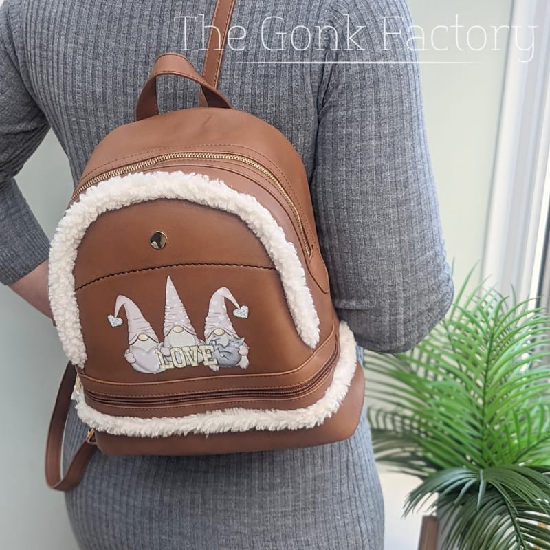 'Pink Daisy Gonks' Faux Leather Backpack