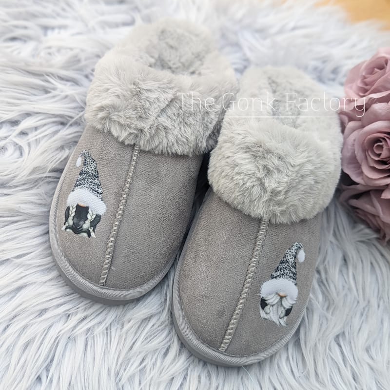 Grey 'Leopard Gonk' Slippers