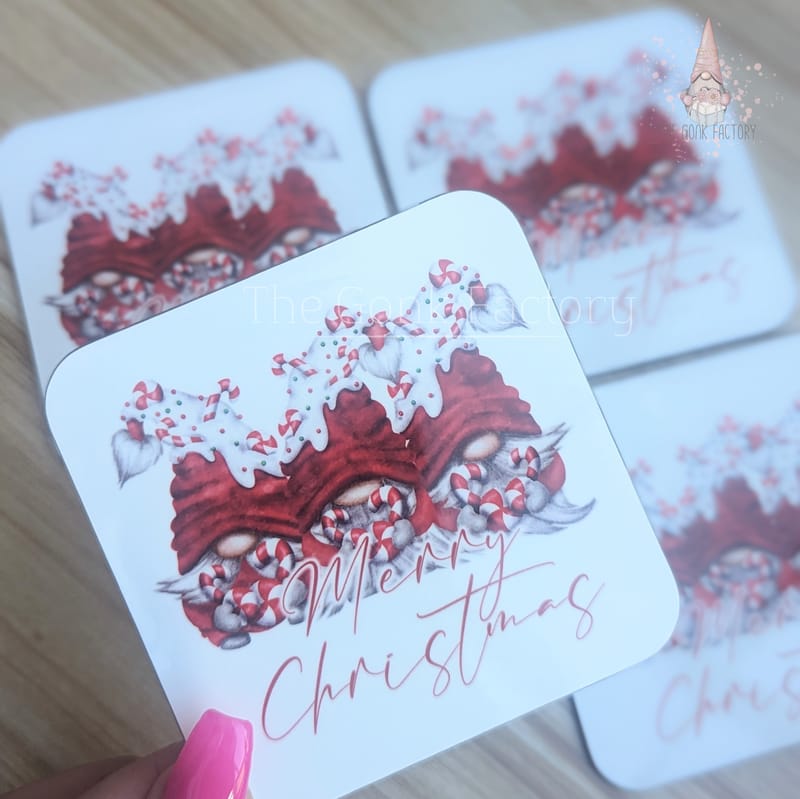 'Red Candy Cane Gonks' Coaster Set