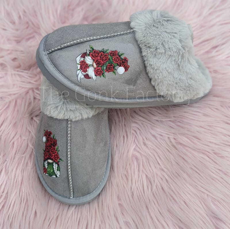 Grey 'Rose Gonks' Slippers