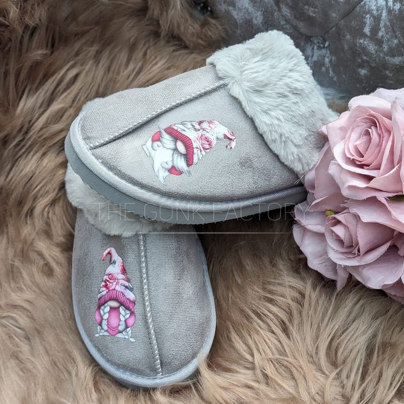 Grey 'English Rose Gonks' Slippers