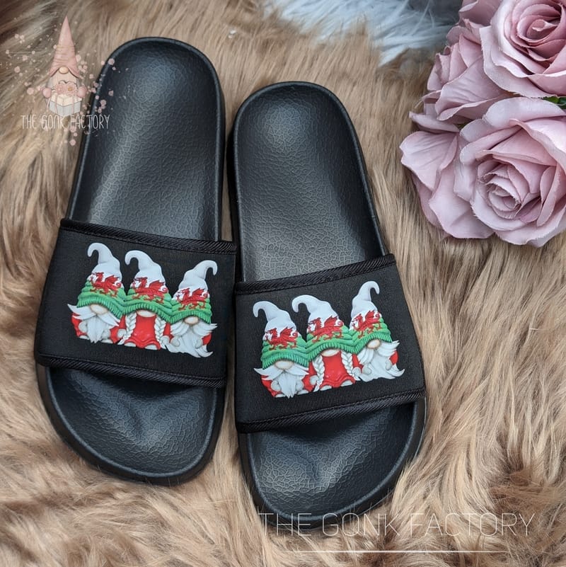 Black Slip On 'Welsh Gonks' Sliders