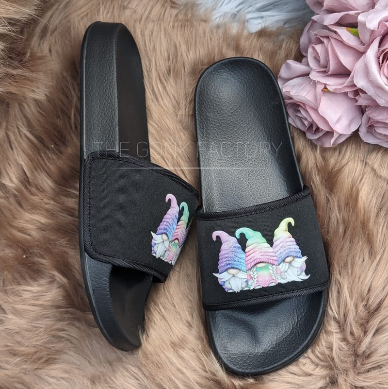Black Slip On 'Glitter Ombré Gonks' Sliders