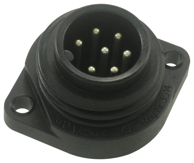 Conector de poder y control, macho 7-polos, 10A, montaje en tablero