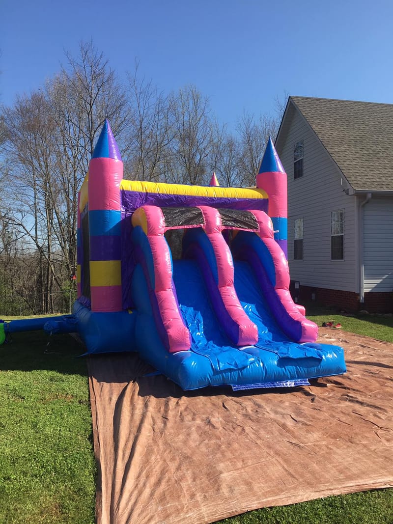 Pink Double Slide Combo-dry - Bounce House Adventures & Party Rentals