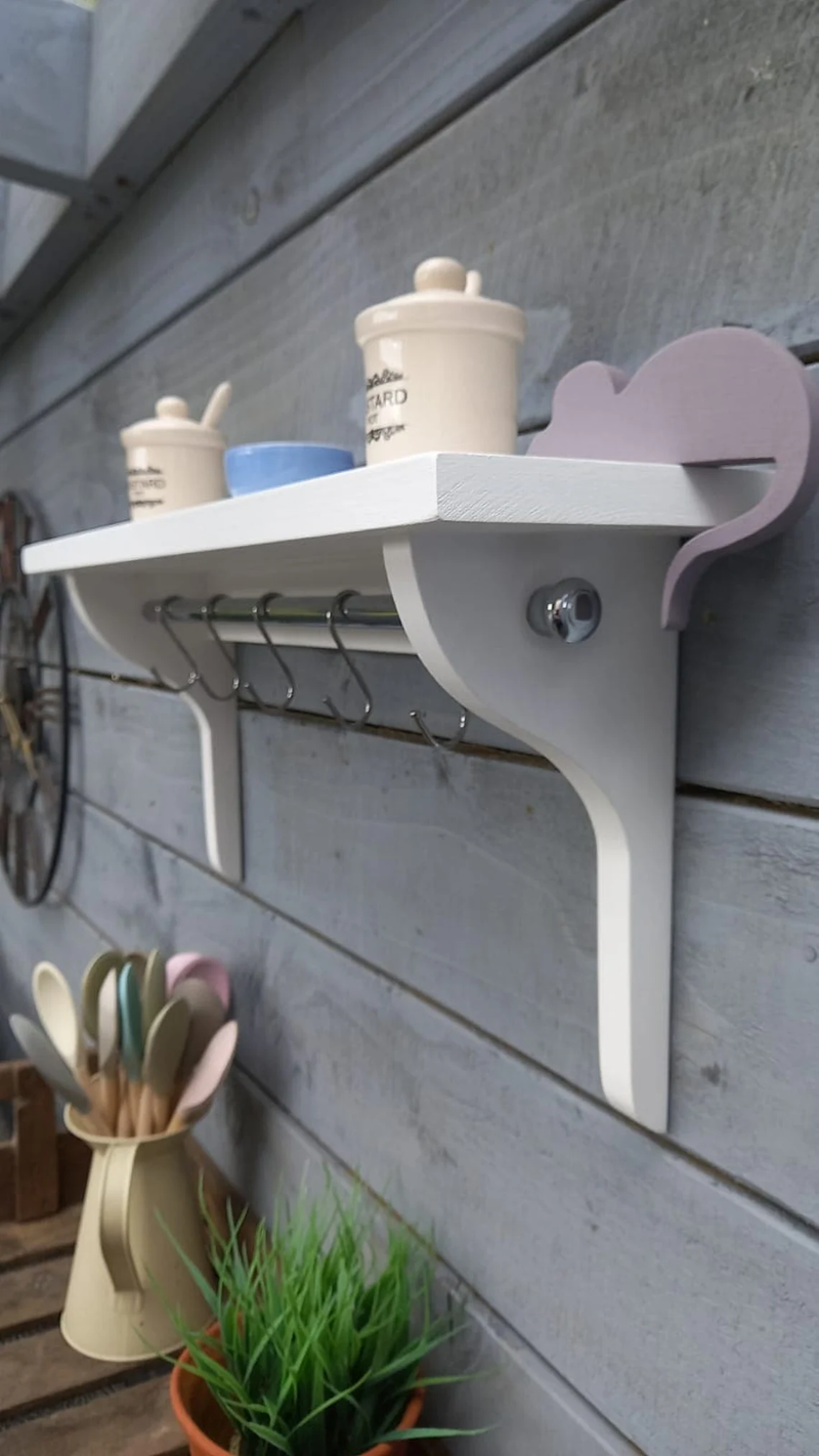 Hardwood Single Utensil Shelf with Chrome Pole Kitchen Shelf