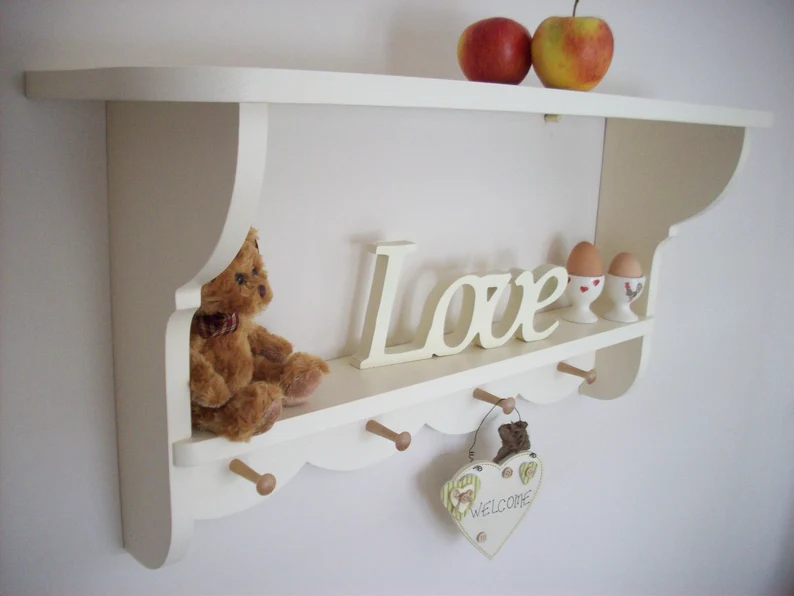 wooden shaker style shelf open backed with birch shaker pegs