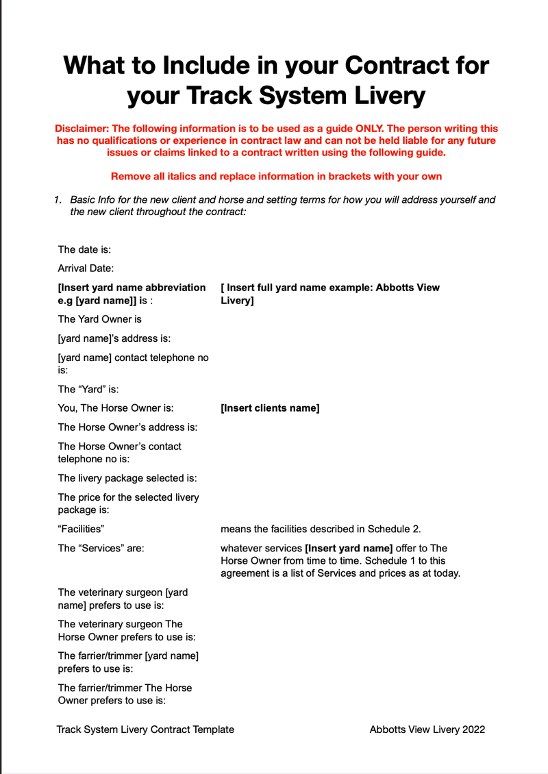 New Livery Questionnaire Template - Barefoot and Back to Nature Consultancy